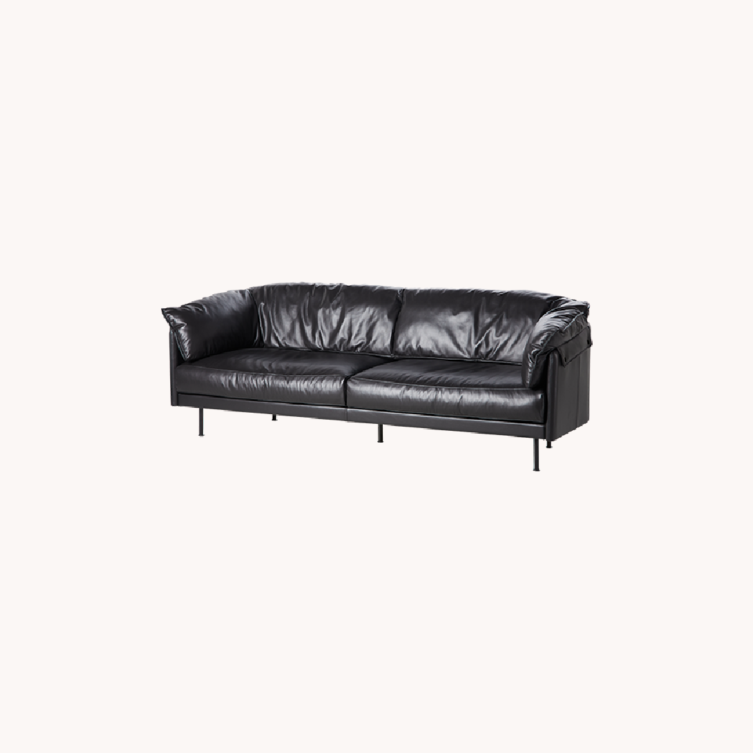 3-seater sofa in black leather | Grado Dumpling